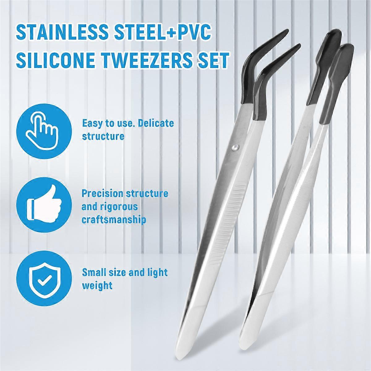 Rubber Tip Tweezers Set for Craft Laboratory Industrial Hobby Tweezers ...