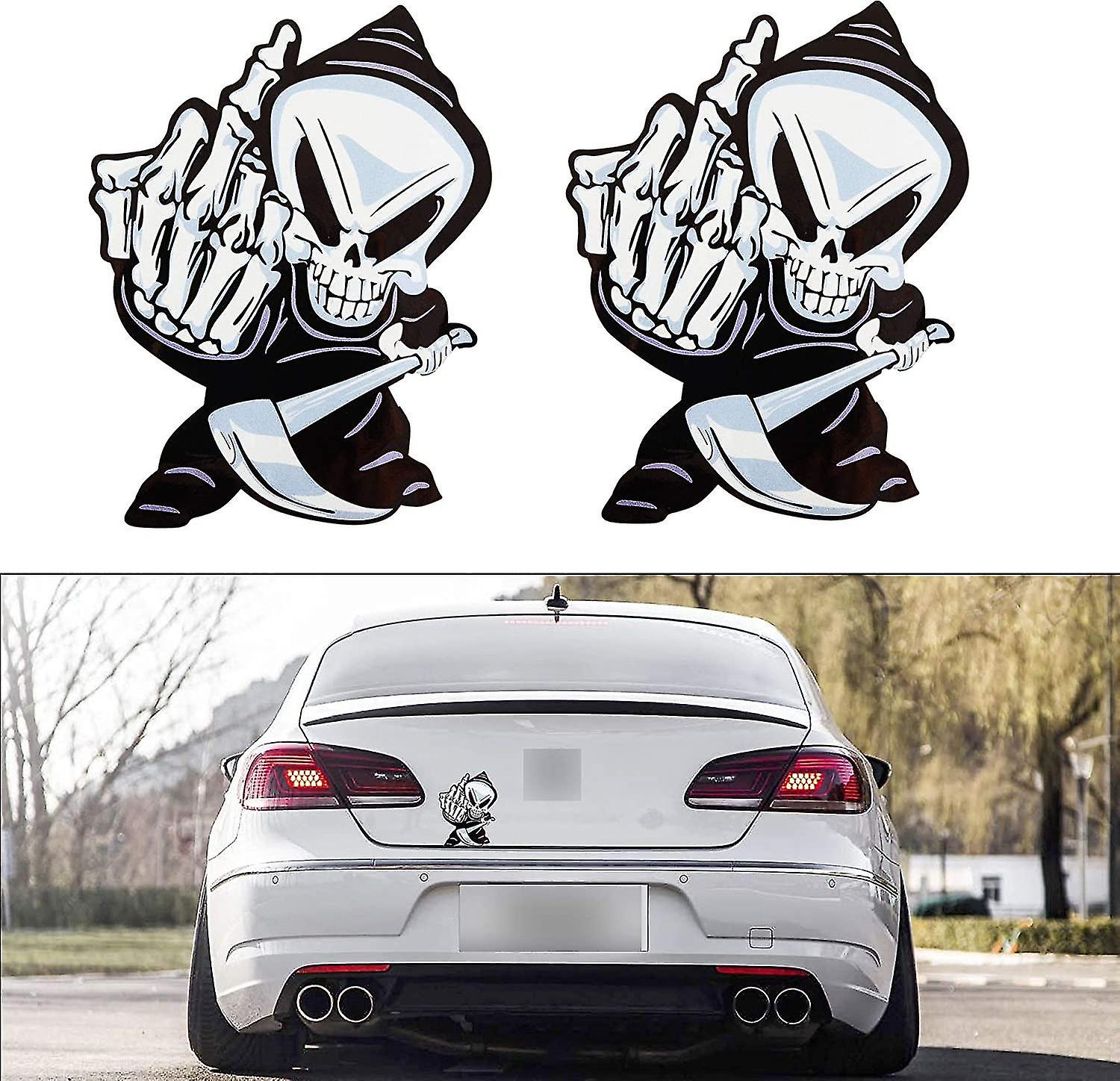 Newway 2pcs 7'' Middle Finger Skull Sickle Stickers Reflective Skeleton ...