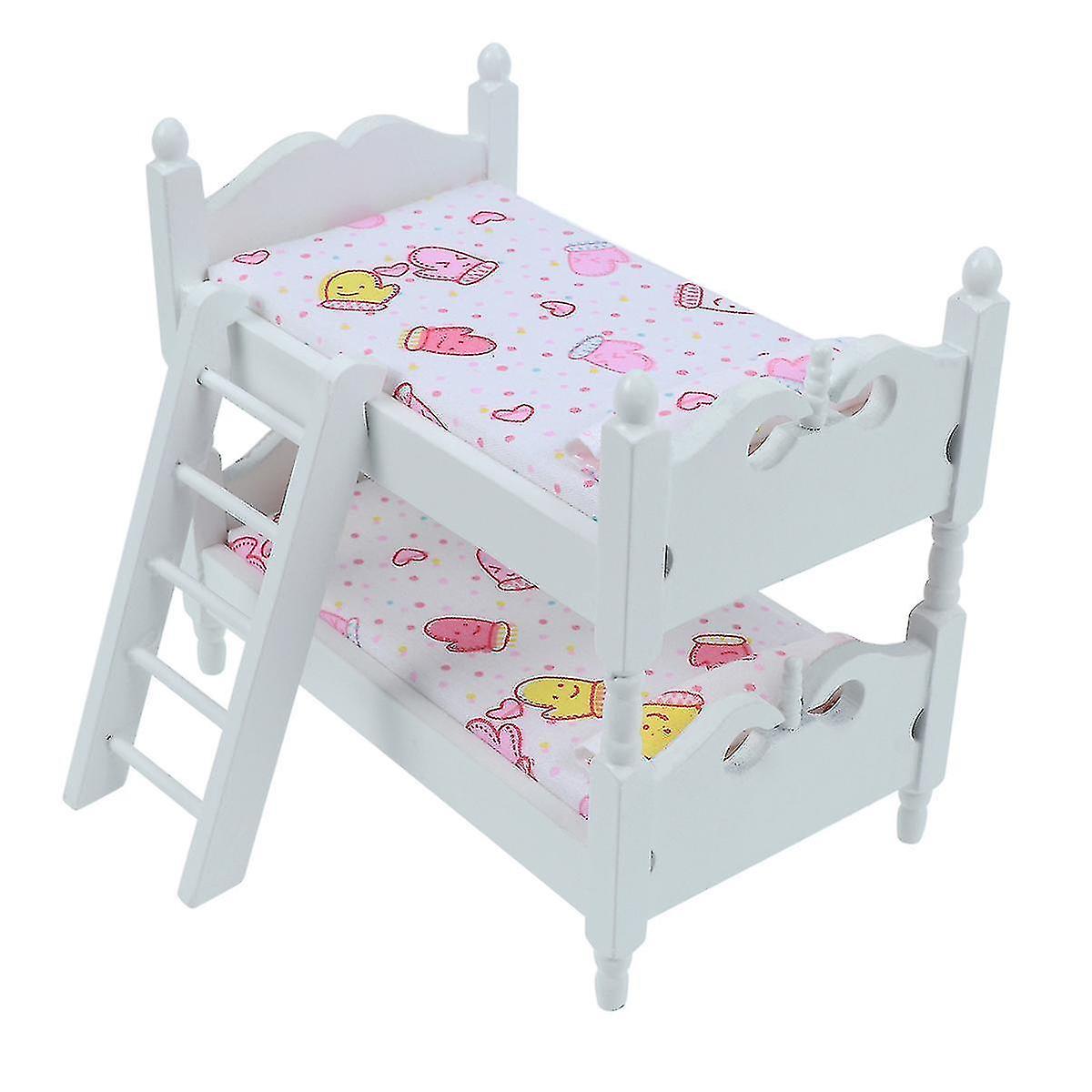 Mini Wooden Sleeping Bunk Bed Children Simulation Home 1:12 Pretend ...