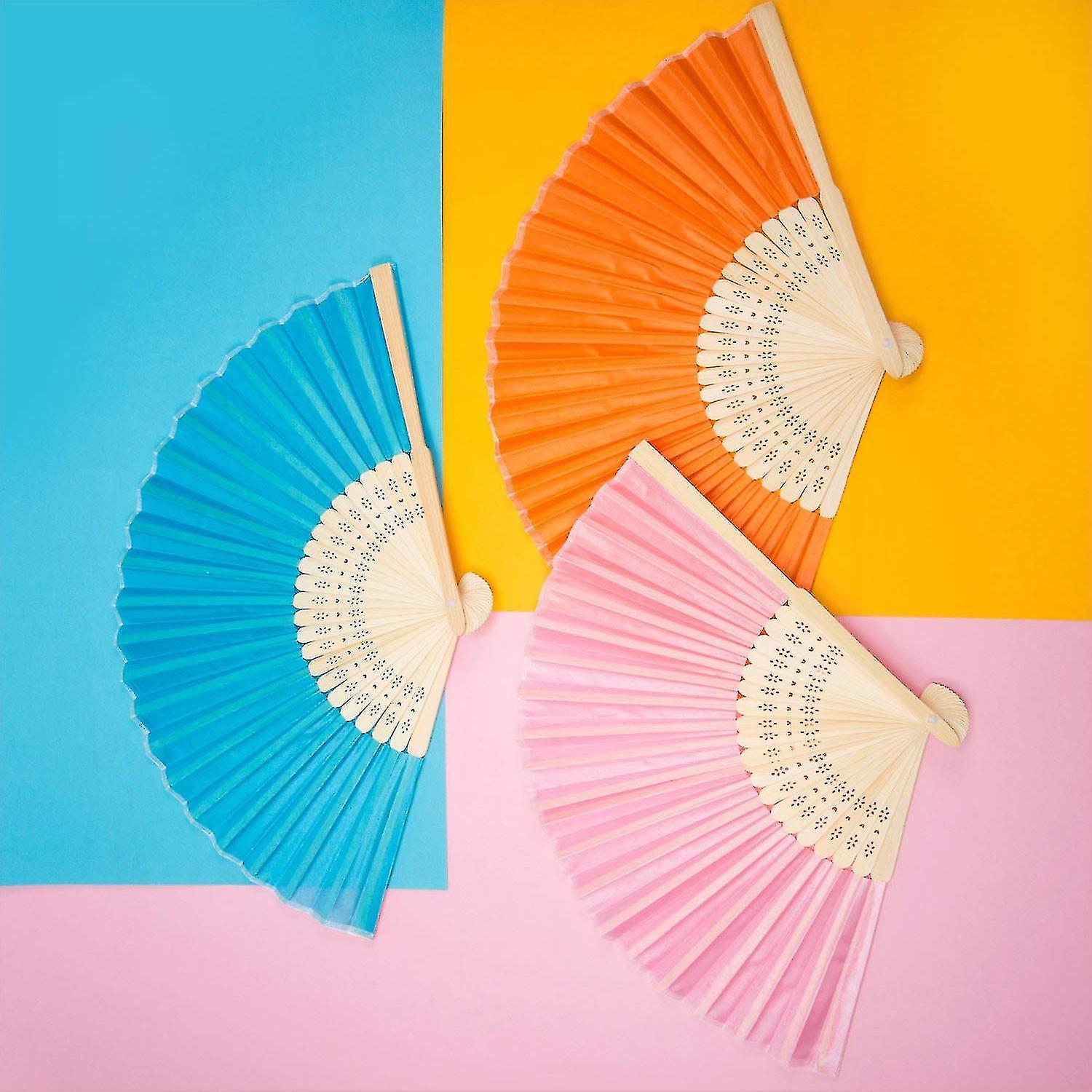 12 Pack Hand Held Fans Silk Bamboo Folding Fans Handheld Folded Fan For ...