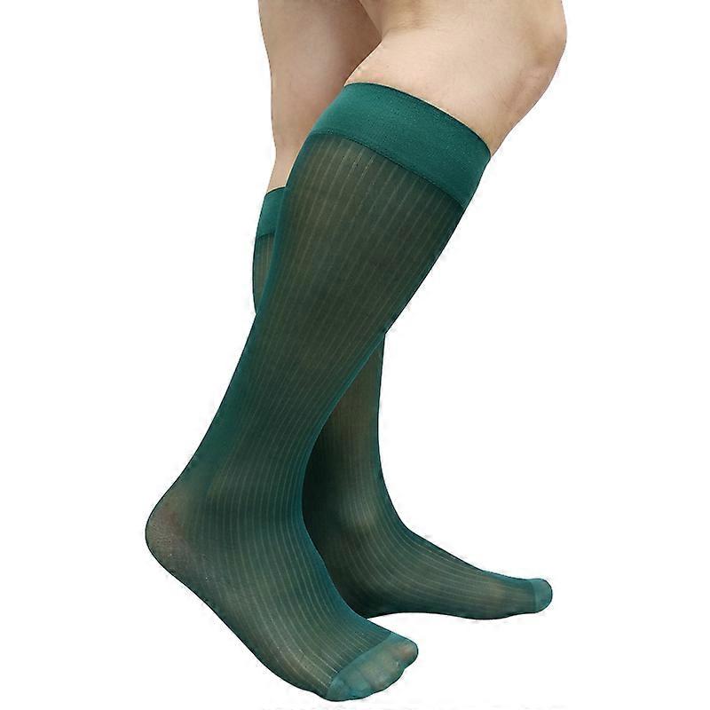 Solid Mens Formal Socks Knee High Ultra Thin Sheer Striped Male Dress ...