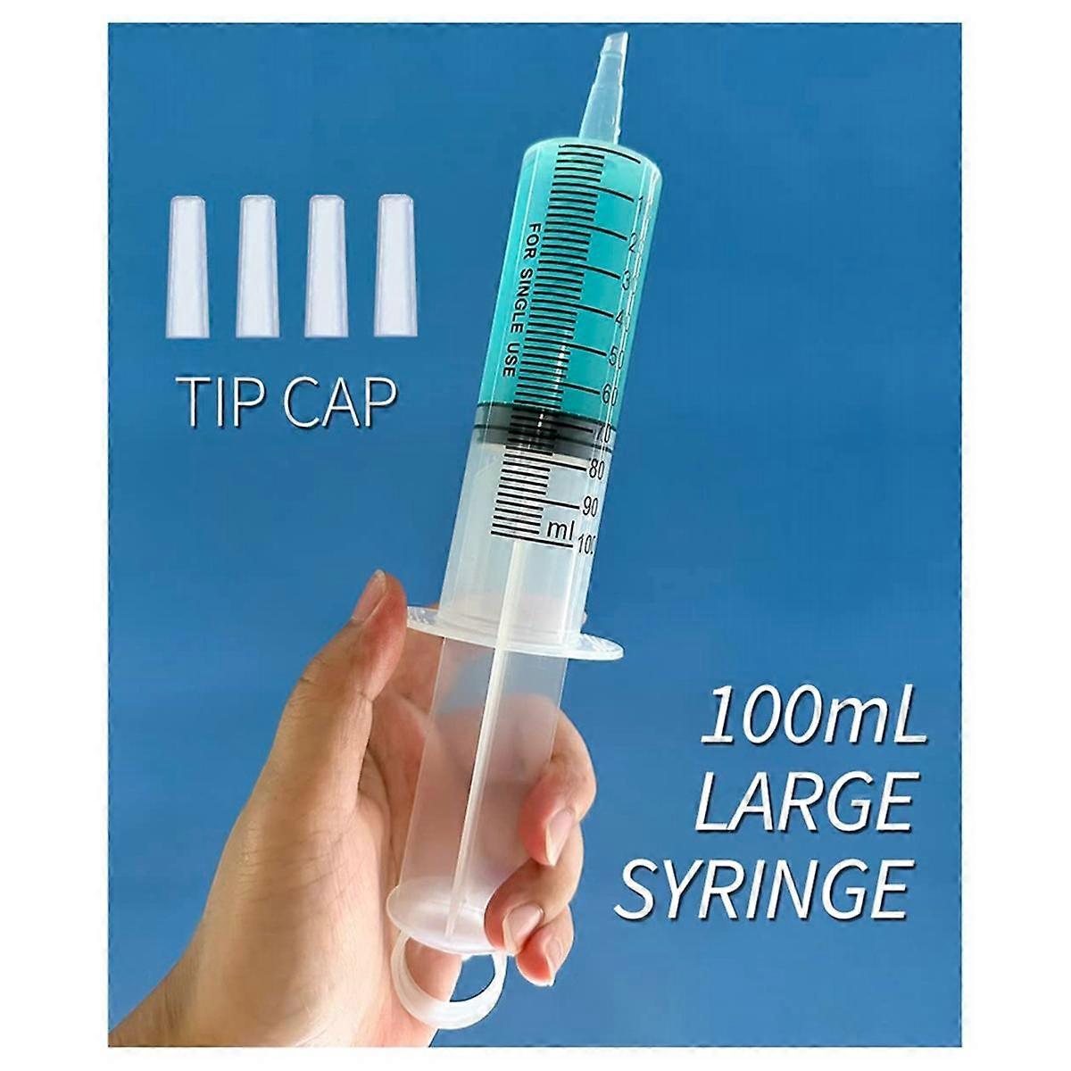 4 Pack 100Ml Syringe with Cap, Individually Sterile Sealed Plastic ...