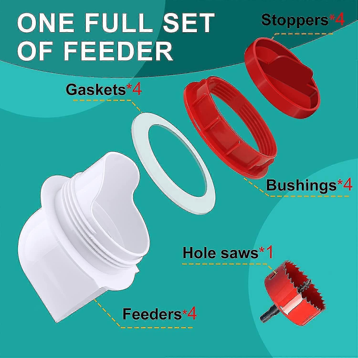 Chicken Feeders No Waste, Diy Automatic Poultry Feeder 4 Ports 1 Hole ...