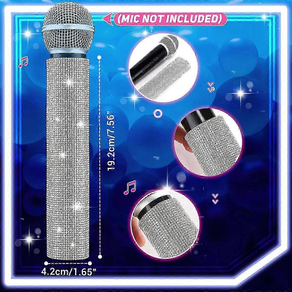 Mic Handle Cover,Sparkly Bling Rhinestones Mic Handle Sleeve for Party ...