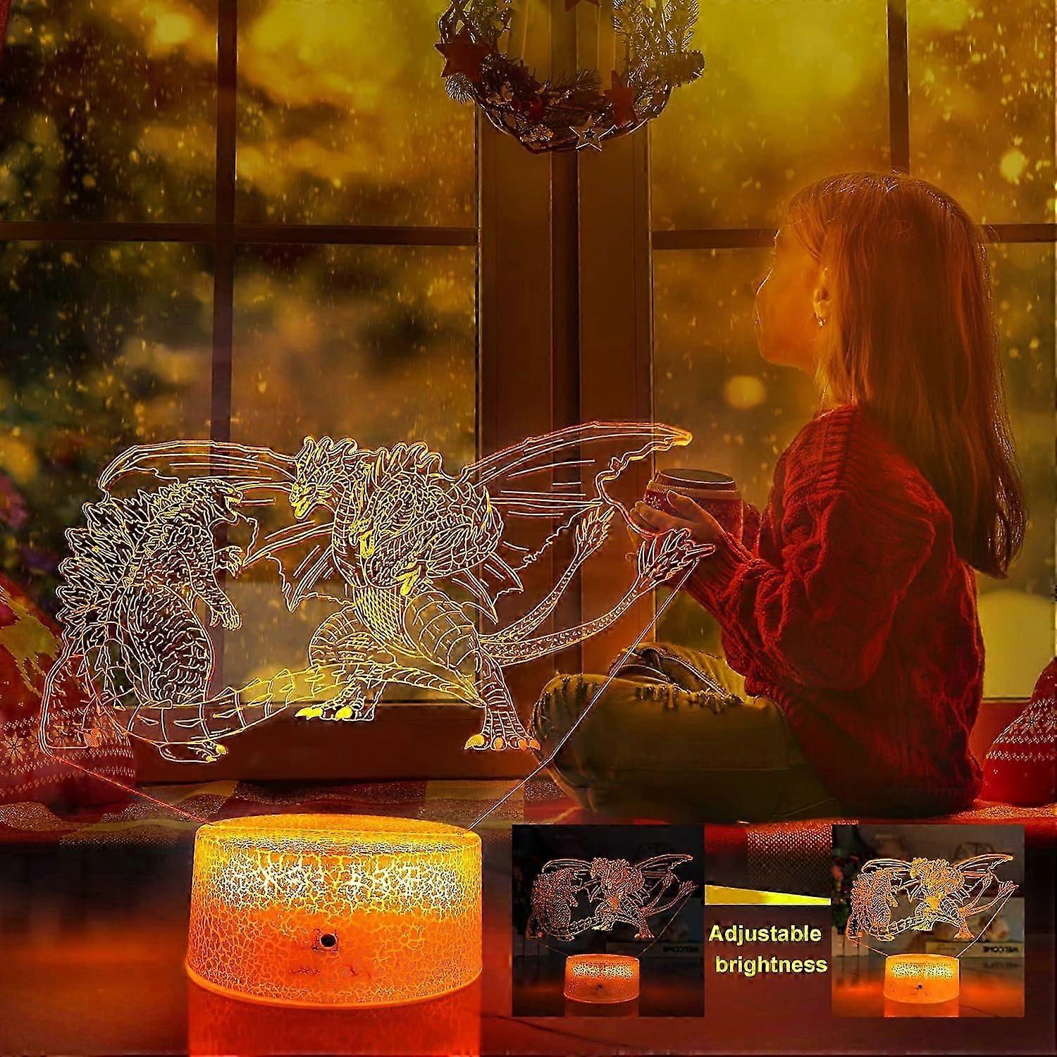 Godzilla vs Three-Headed Dragon King Ghidorah 3D Night Light, 16 Color ...