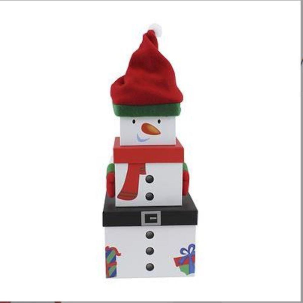 Stackable Snowman Christmas Gift Boxes Small Red | Nested 3-Tier ...