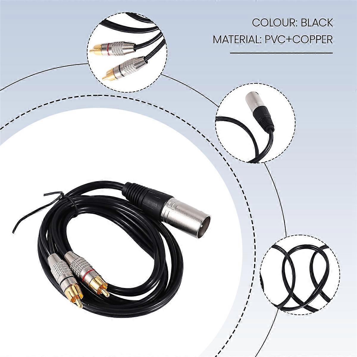1 XLR Male to 2 RCA Male Plug Stereo Audio Cable Connector Y Splitter Cord for Microphone Mixing ...