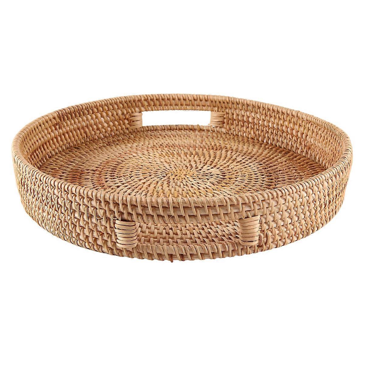Round Rattan Serving Tray Decorative Woven Ottoman Trays with Handles ...