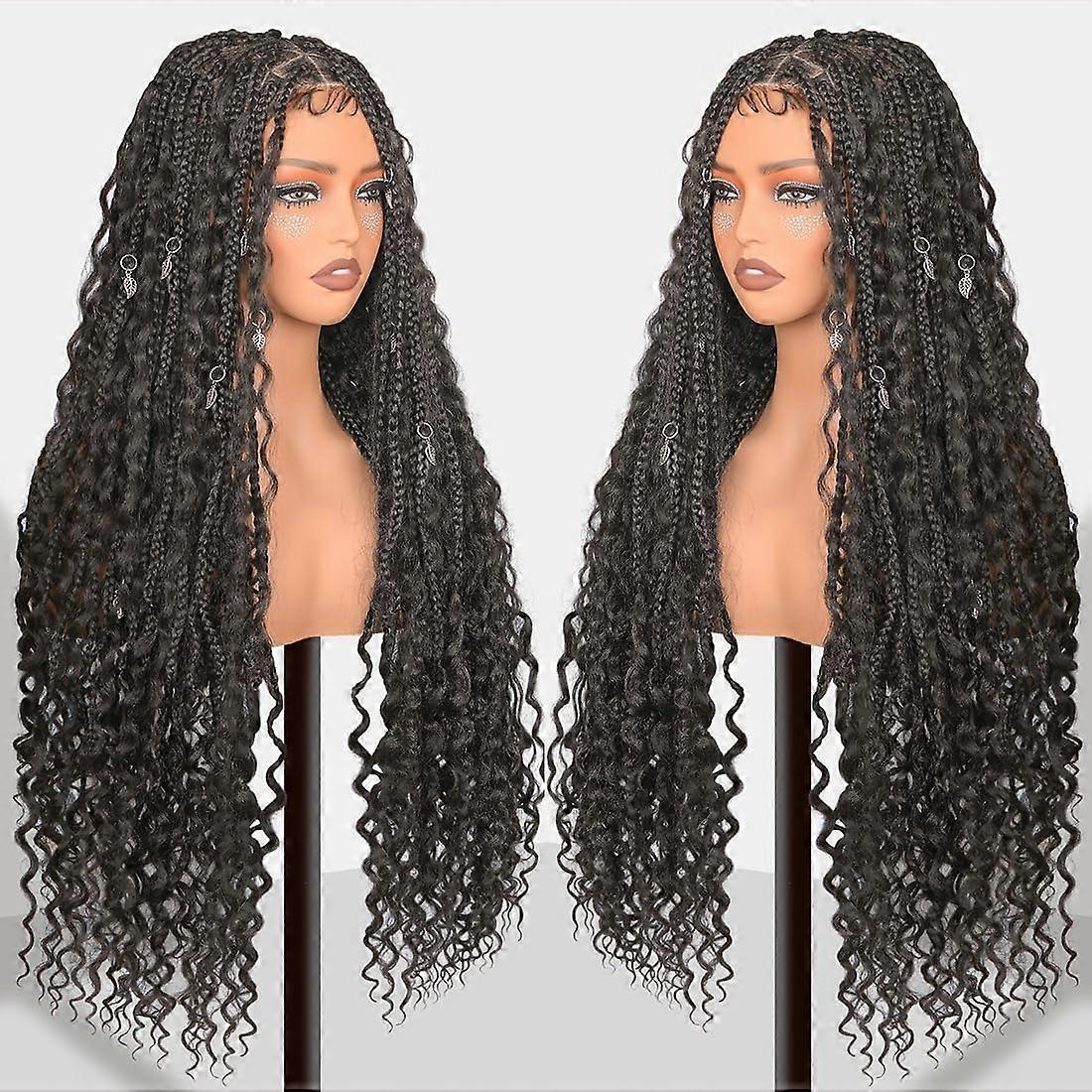 Goddess Box Braids Wig Knotless Design with Curly Boho Ends Full Lace ...