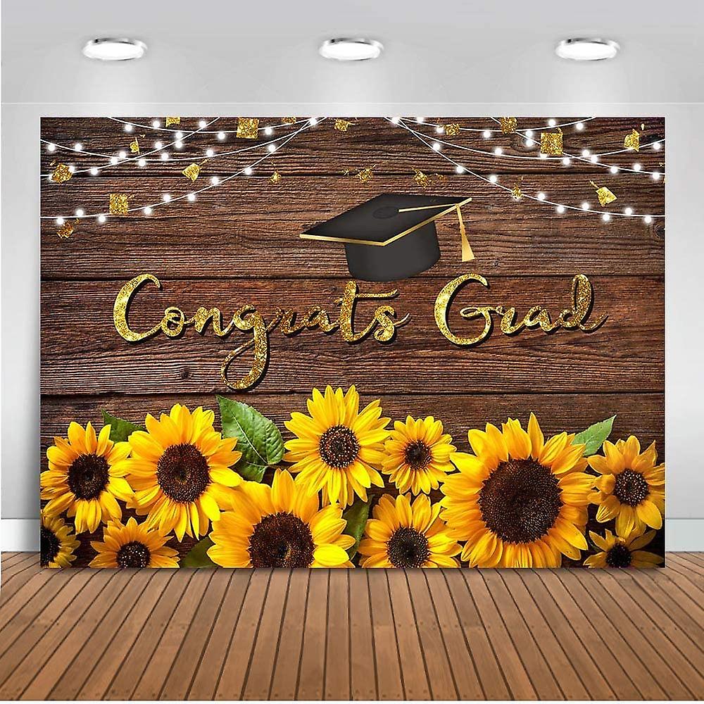 Congrats Graduation Backdrops Rustic Sunflowers Wood Board Banner Class ...