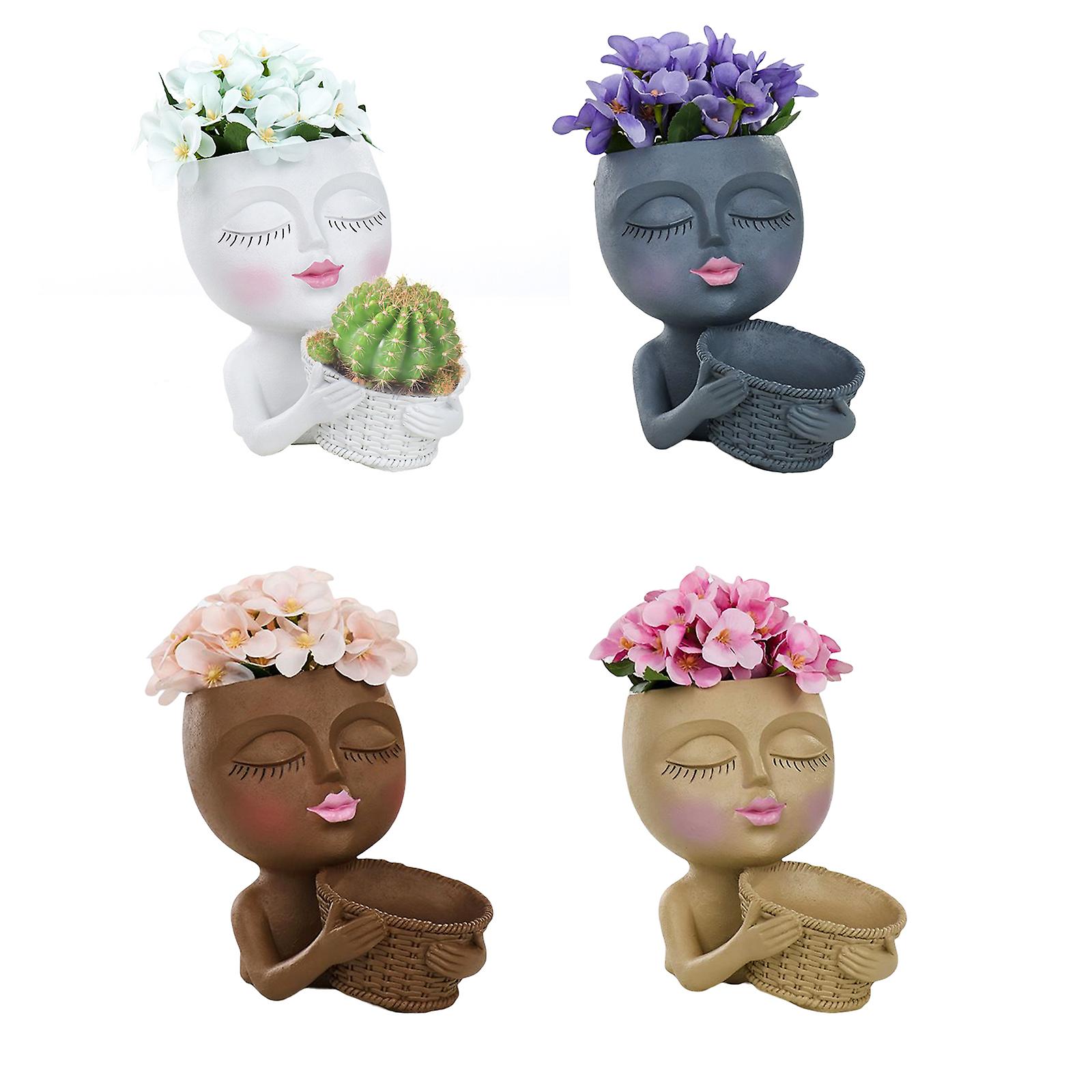 Lady Faces Plant Pots, Female Art Vase for Indoor Outdoor Plants, Small ...