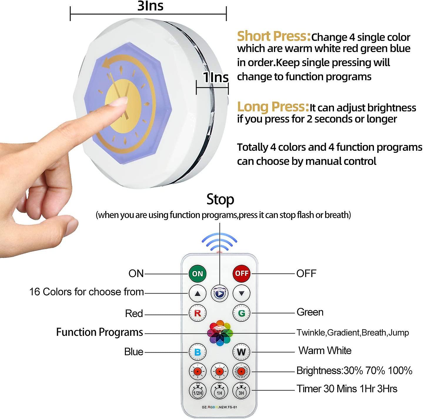 Puck Lamp with Remote Control, Wireless LED Dimming Wall Lamp, Battery ...