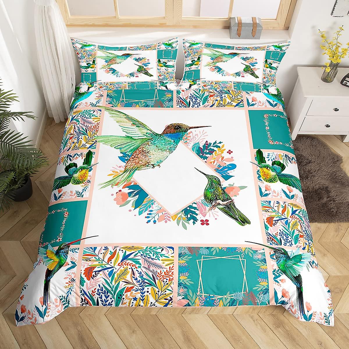 Floral Hummingbird King Queen Double Duvet Cover Blooming Flowers ...