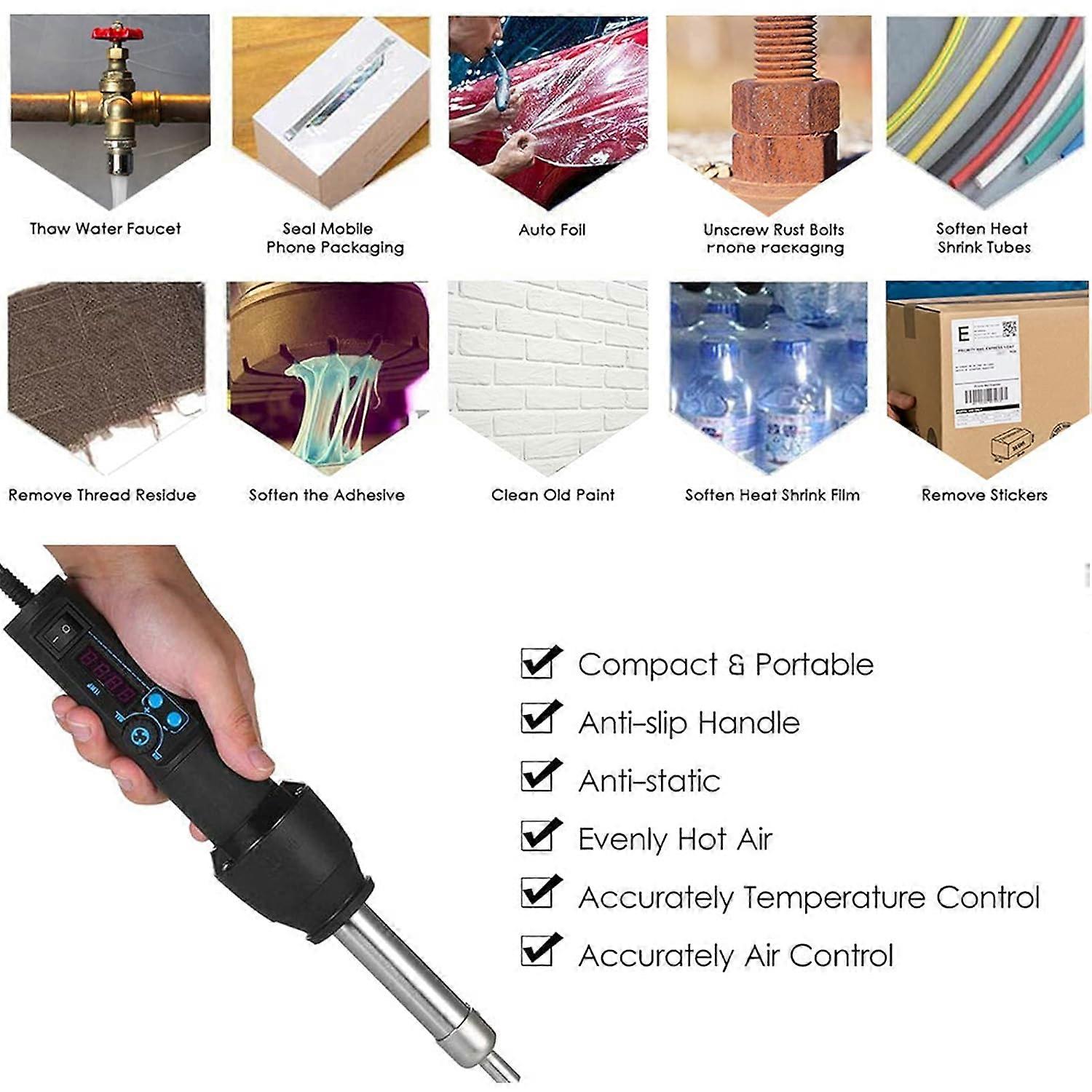 Hot Air Gun 650W 100~480C Plastic Welding Gun 120 L/min Welding Welding ...