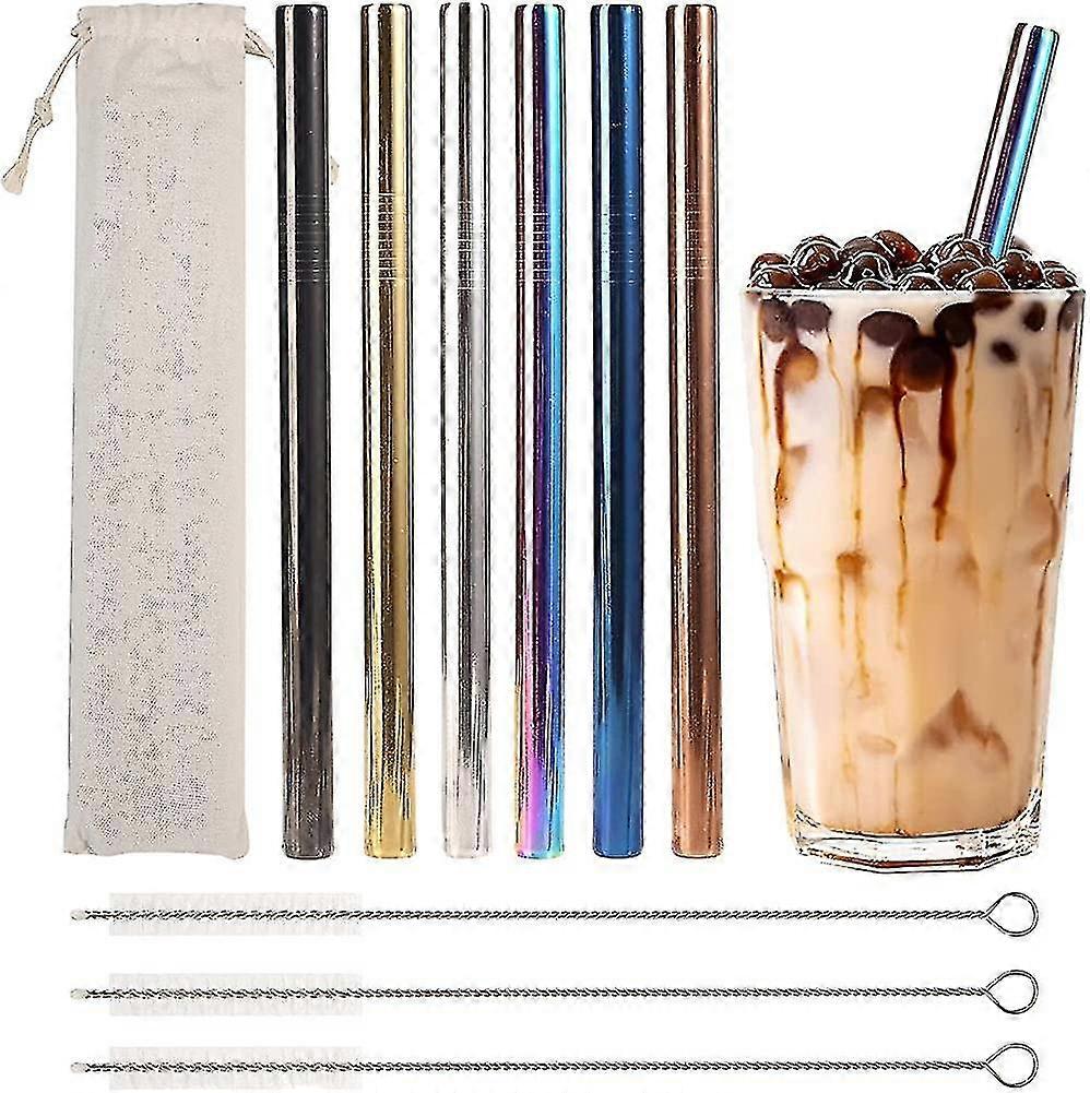 6pcs Bubble Tea Straws Stainless Steel Drinking Straws Metal Straw ...