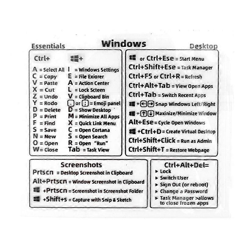 Reference Keyboard Shortcut Sticker for Laptop PC Computer English ...