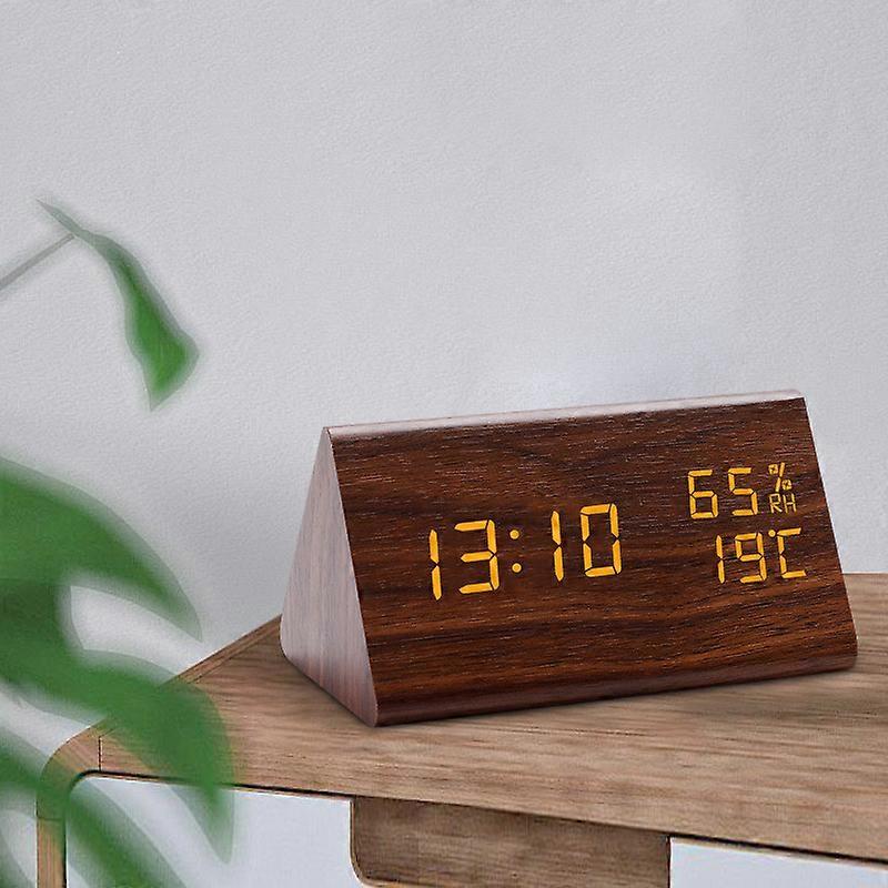 Digital Clock LED Wooden Alarm Clock Table Sound Control Electronic ...