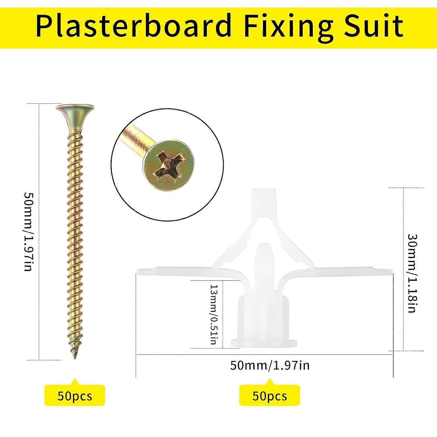 100 Pieces Plasterboard Fasteners (50 Anchors, 50 Screws), Drywall ...