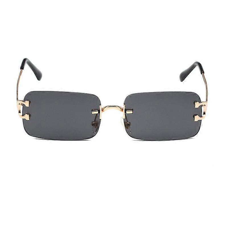Vintage Rimless Rectangle Sunglasses Tinted Lens Gold Metal Frameless ...