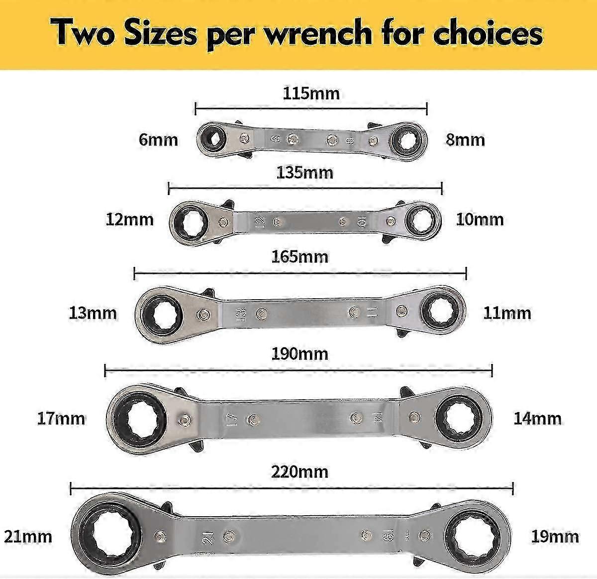 Profile Double Eye Spanner Set 5-piece Ratcheting Socket Screwdriver ...