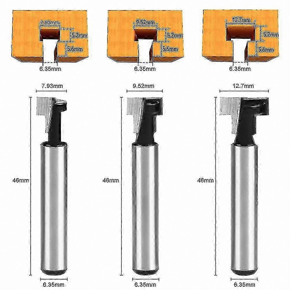 T-Slot Cutter Set, 3pcs Woodworking Router Bits with 7.93/9.52/12.7mm ...