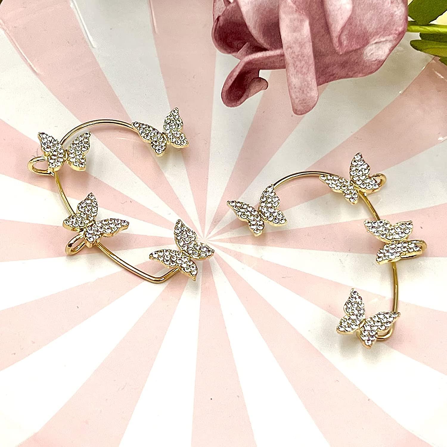 Zircon Butterfly Earrings For Women,butterfly Ear Cuff Earrings ...