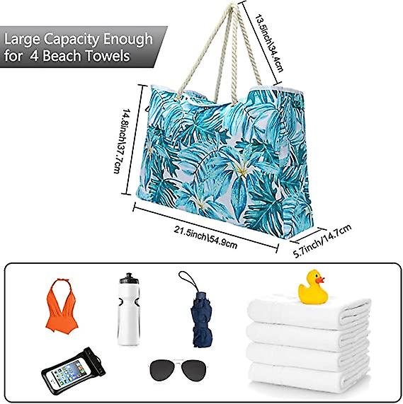 Extra Large Waterproof Canvas Beach Bag With Inner Pockets For Travel ...