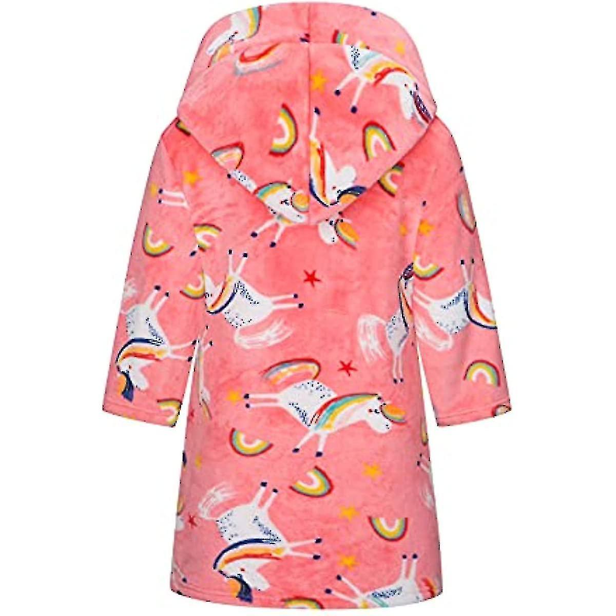 Kids Bathrobe Hooded Girls Boys Dressing Gown Flannel Bath Robe With ...