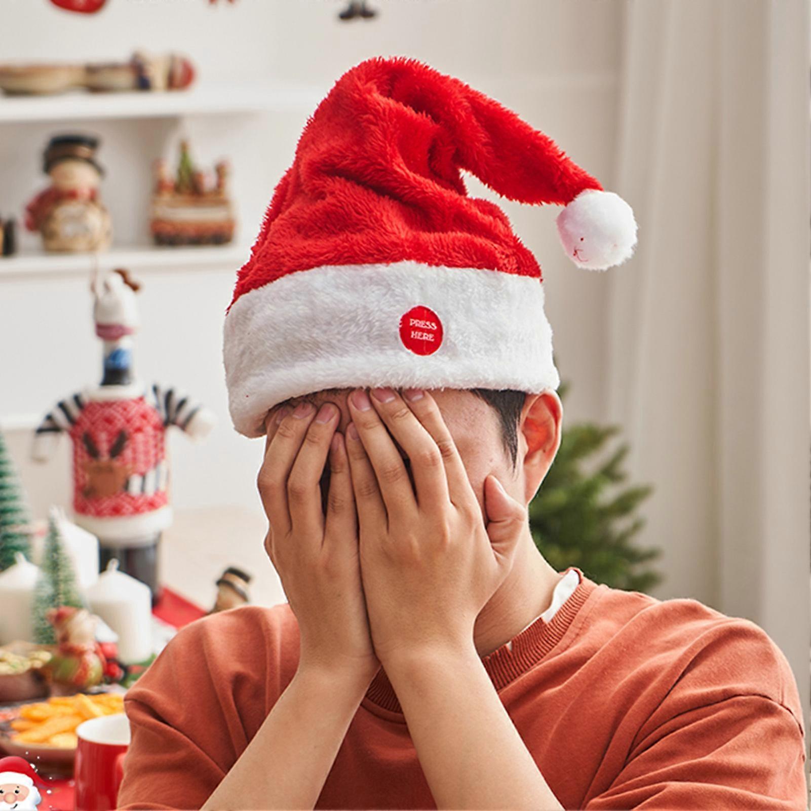 Electric Santa Hat Singing Dancing Christmas Hat Battery Operated Red ...