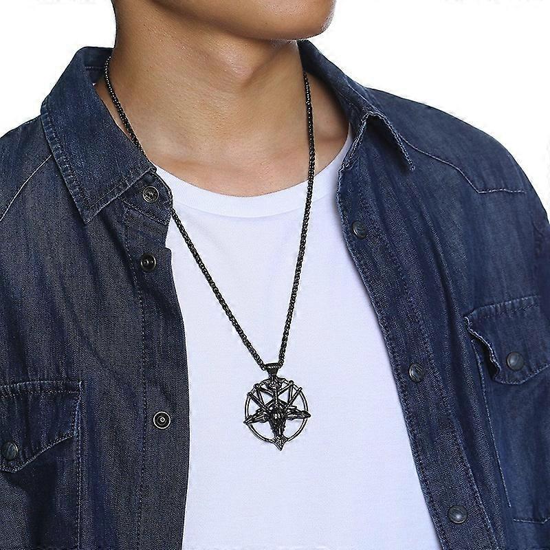 Stylish Devil Satan Goat Head Pendant Necklaces for Men Semon Pentagram ...