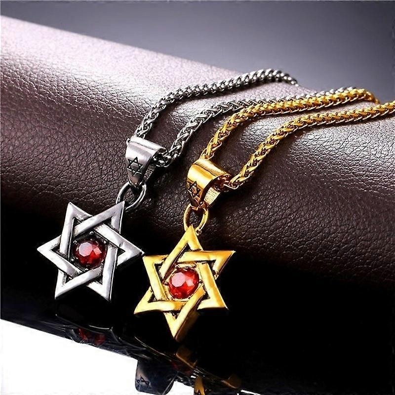 David\ s Star Hexagonal Star Necklace Gem David\ s Shield Pendant Men ...