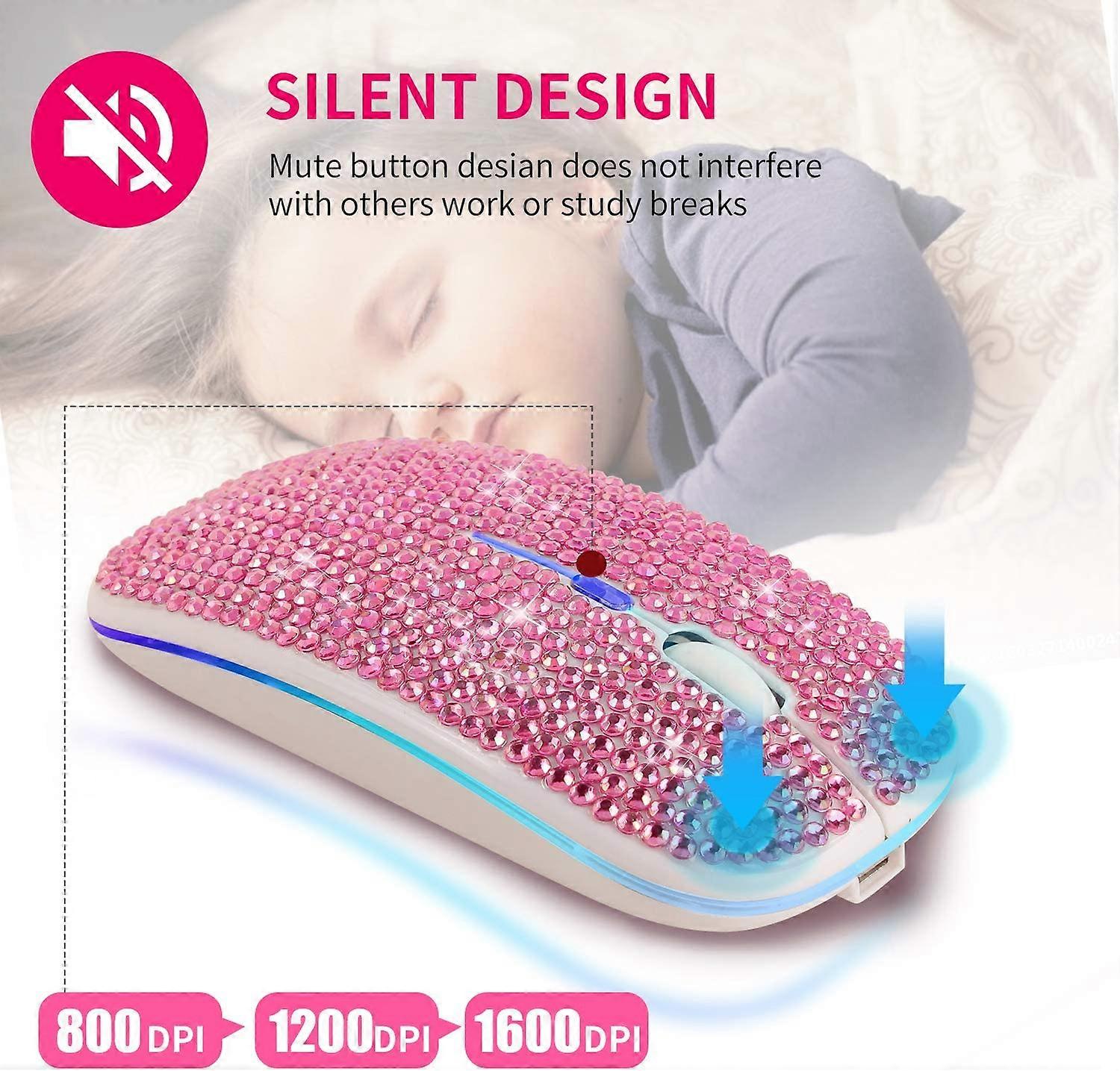 Bling Dazzling Rechargeable 2.4GHz+5.2 Bluetooth Wireless Mouse Covered ...