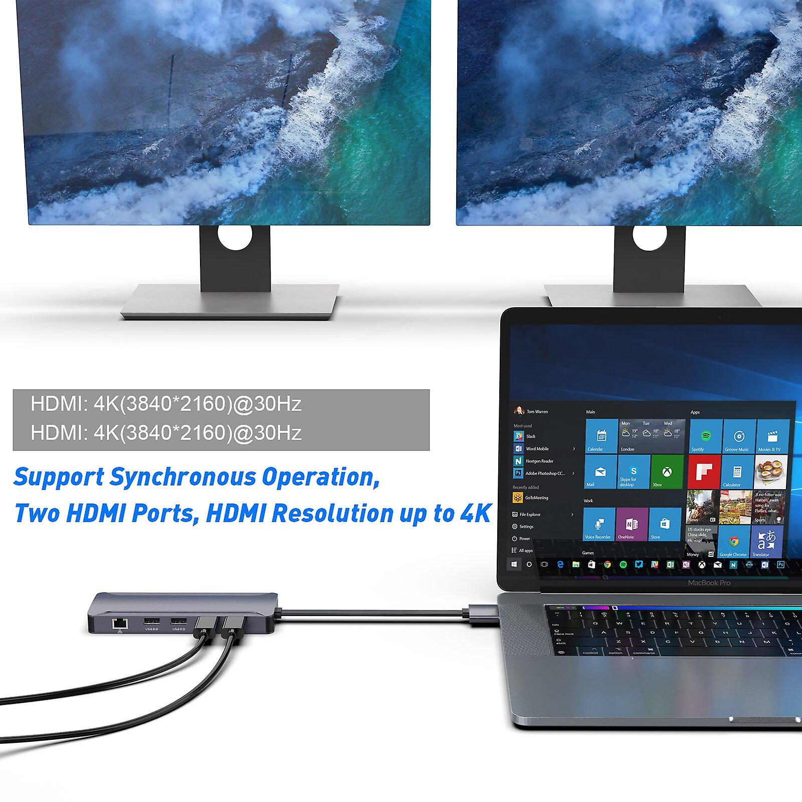 13-In-2 usb type-c hub docking station adapter with dual hdmi display ...