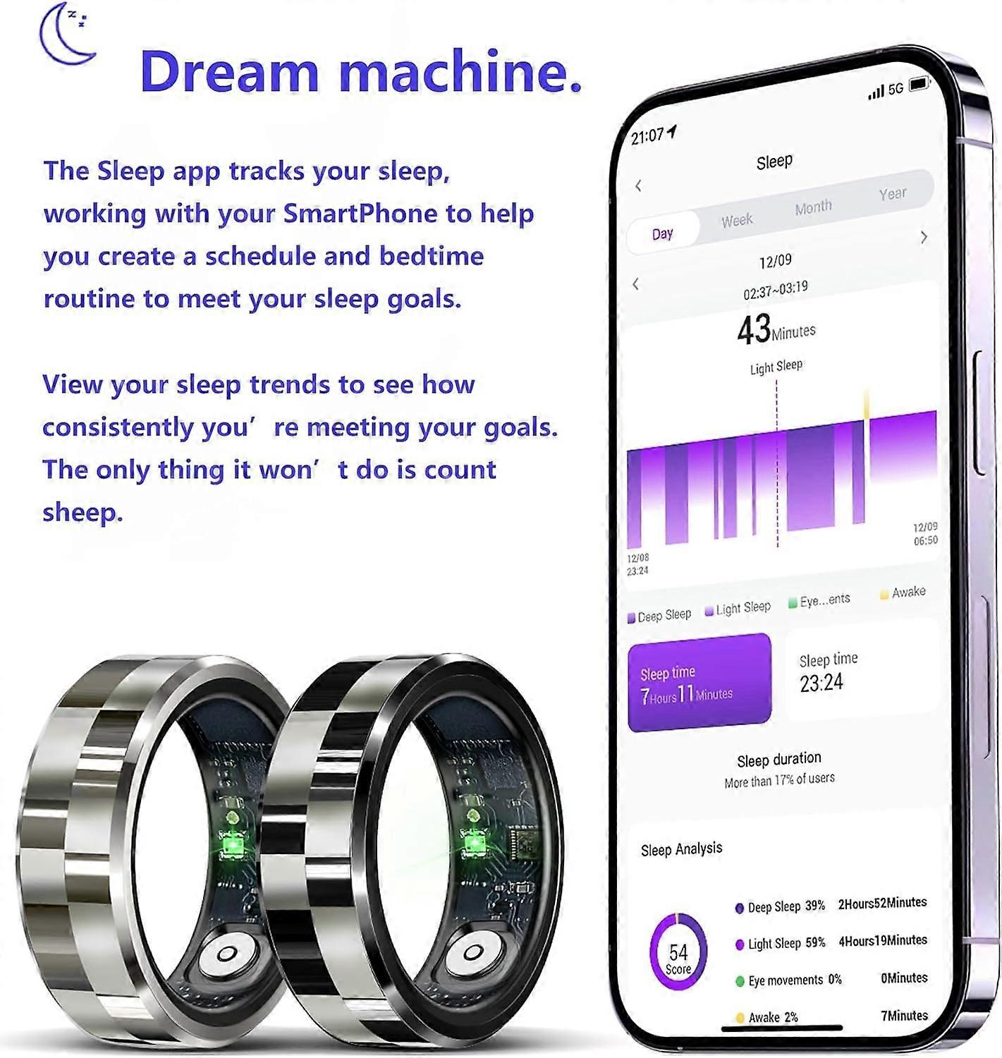 Smart Ring Men Health Ring with Blood Pressure Monitor, Heart Rate ...