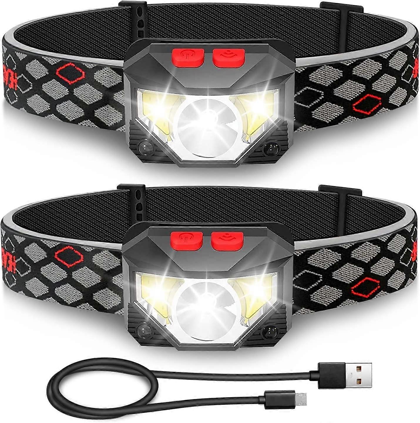 LED Head Torch, 2 Pieces Super Bright Motion Sensor Torch, 1000 Lumens ...