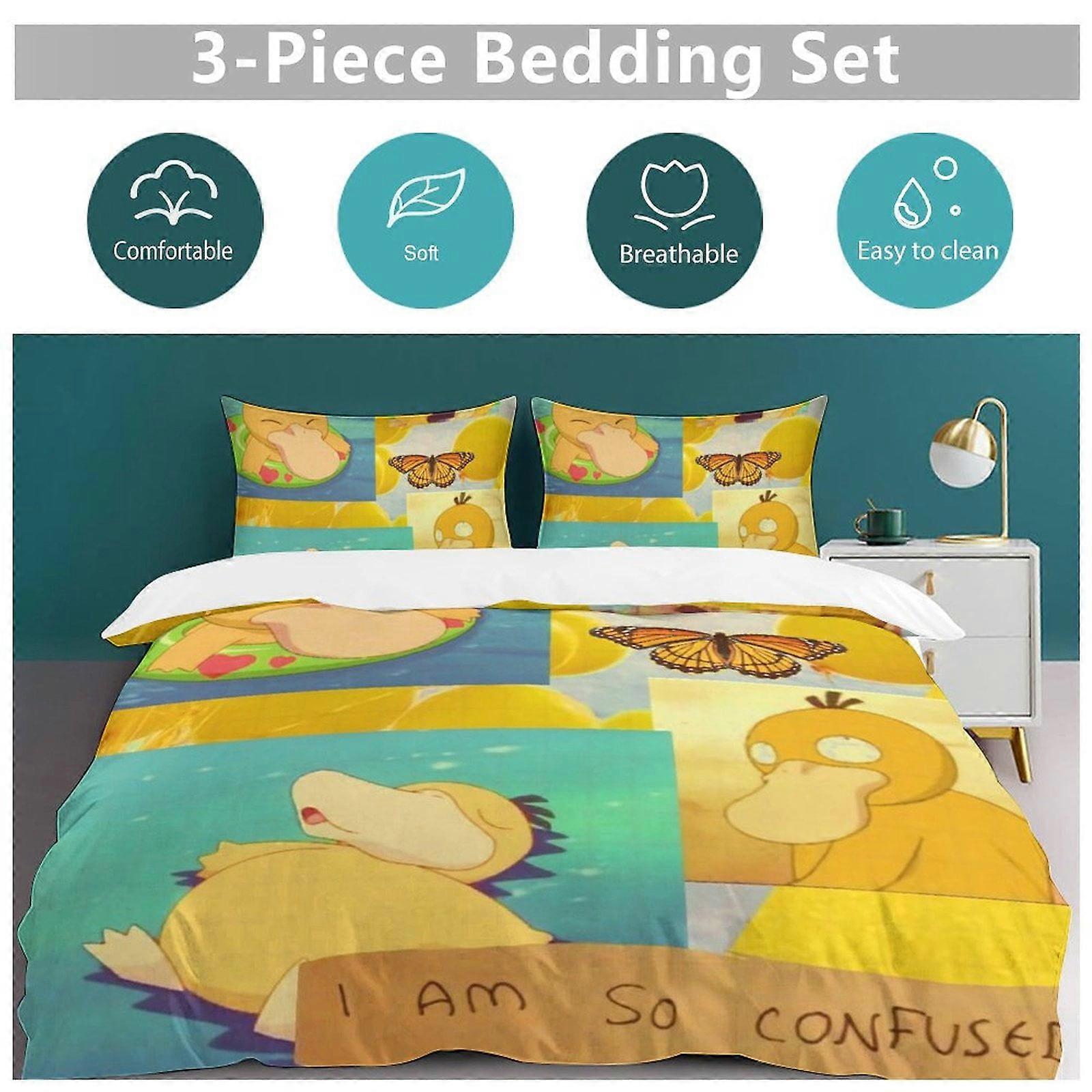 Bedding set GD497 Psyduck Bed Duvet Cover Funny Anime Cartoon Bedding ...