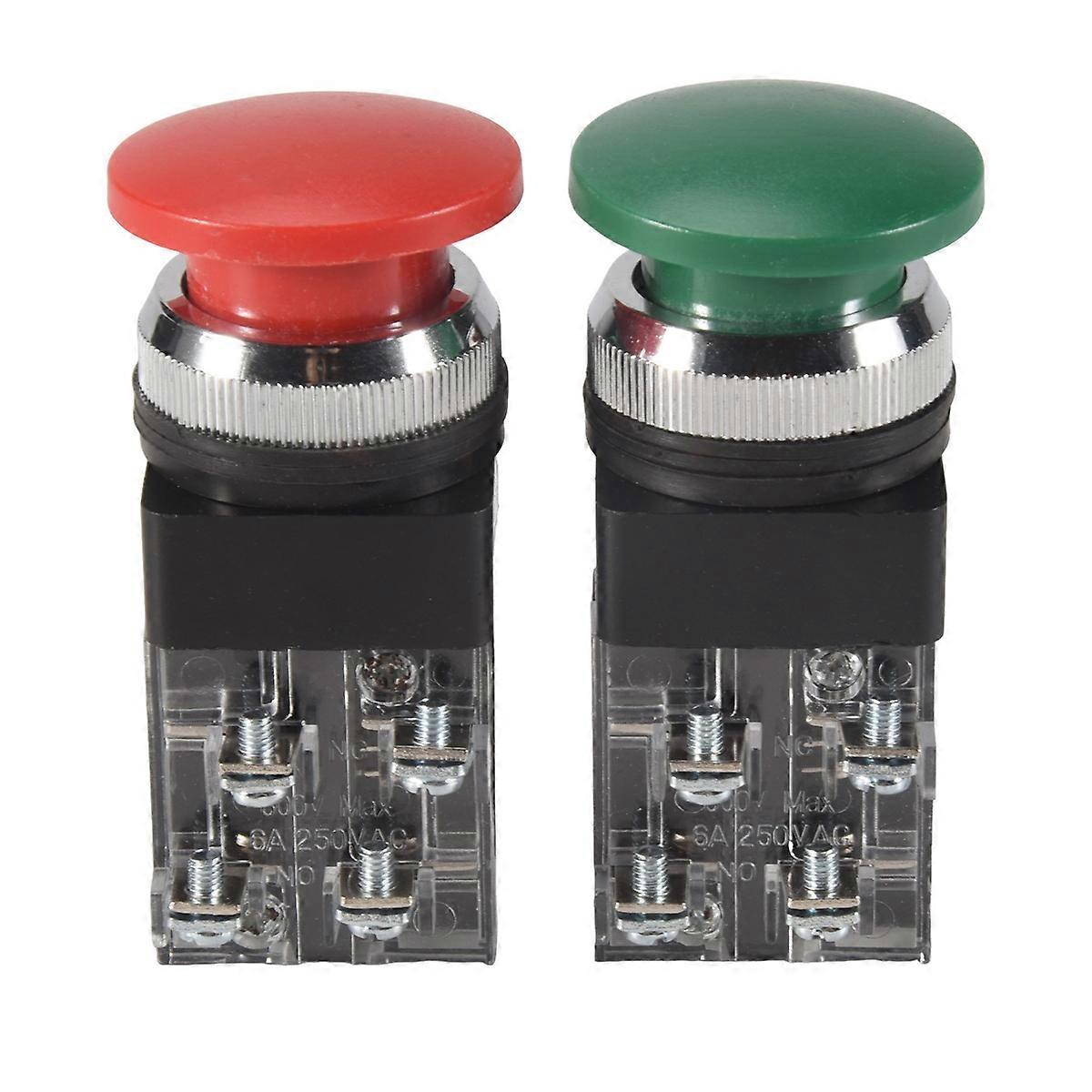 Red Green AC 250V 6A DPST Momentary Mushroom Head Push Button Switch ...