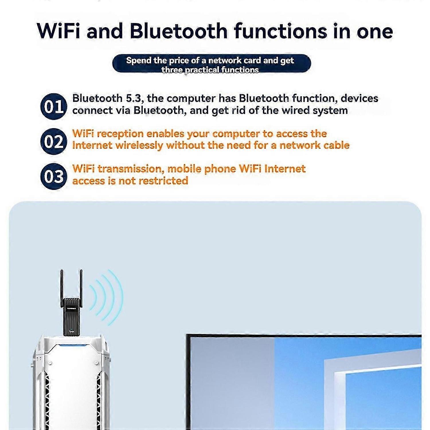 900Mbps WiFi6 USB Adapter with Bluetooth 5.3 Dual 3dBi Antennas USB 2.0 ...