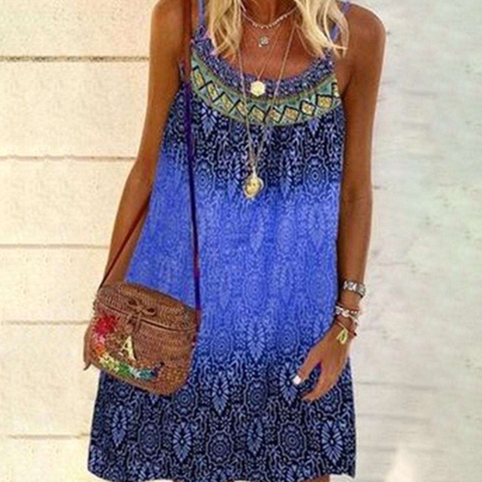 Kvinders ærmeløse kjole sommer suspender Chiffon Beach kjoler til ferie ...