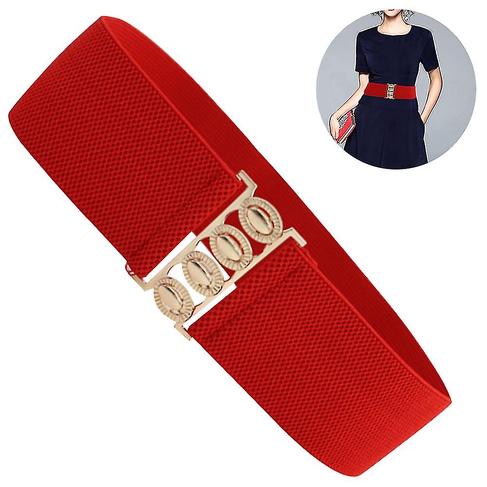 Wide Elastic Waist Cinch Stretch Waistband Retro Clasp Belt,red A ...