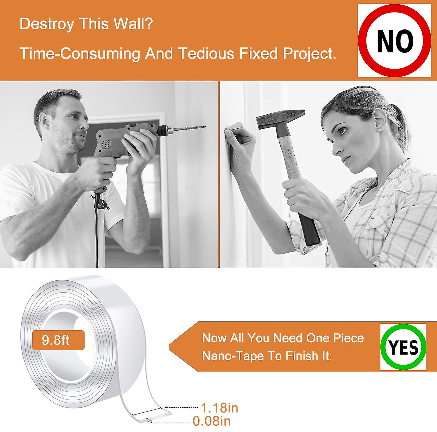 2 pack Nano Double Sided Tape Heavy Duty, Multipurpose Removable Mounting Adhesive Grip Tape ...