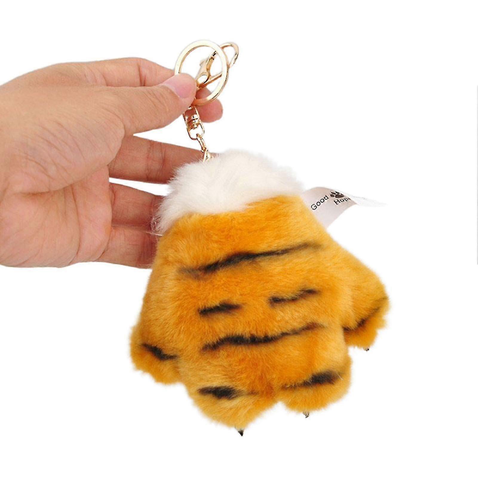 Plysch nyckelring hänge med ring söt tecknad tiger tass docka hängande ...