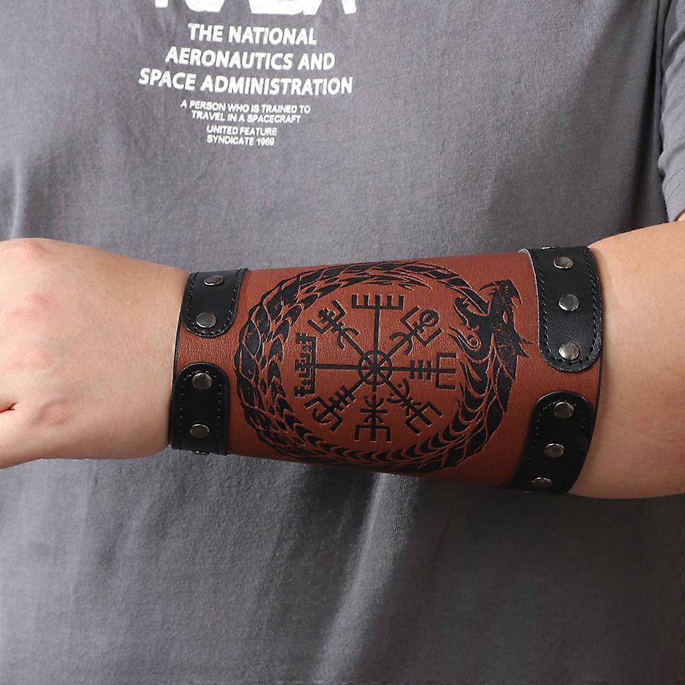 Handmade Full Grain Leather Bracers, Viking Rune Compass Bracers ...