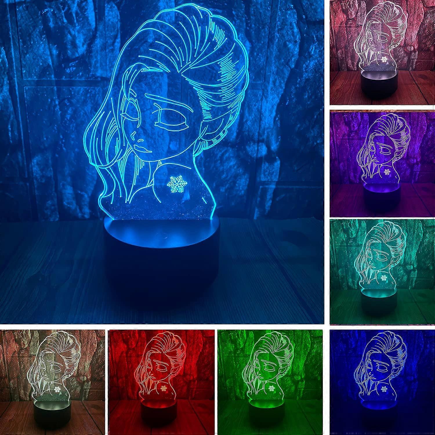 Wekity Princess Elsa 3D LED Optical Illusion Bedroom Decoration Table ...