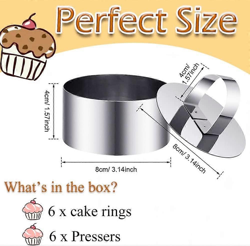 set of 6 Round Cake Ring Mold Stainless Steel 3.15 inch Food Ring Molds ...
