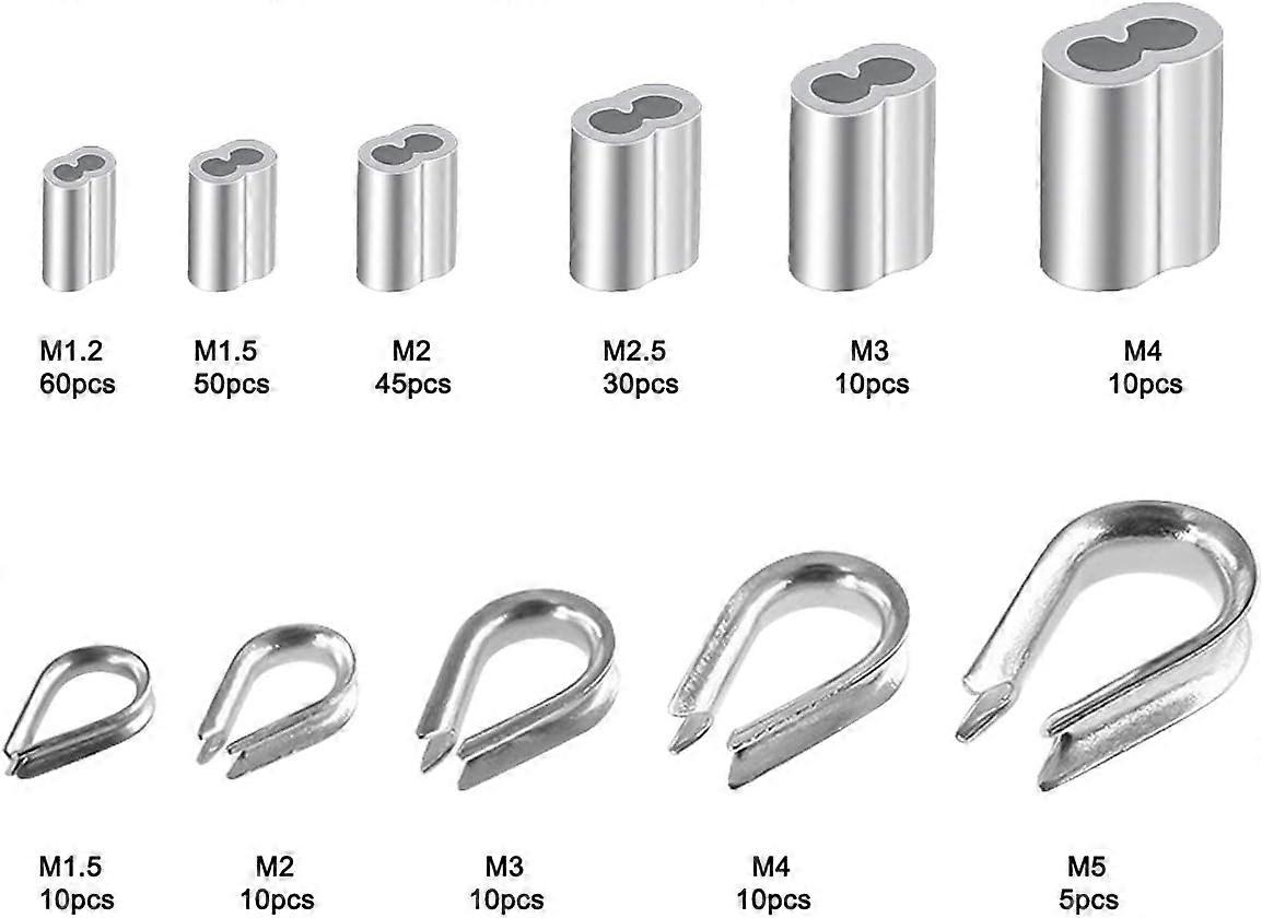 250 Pack Aluminum Wire Rope Lugs in 6 Different Sizes - Assorted Double ...