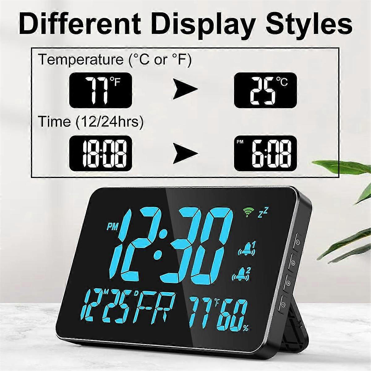 Digital Clock Alarm Clock WiFi Clock, Extra Large Letters, Temperature ...