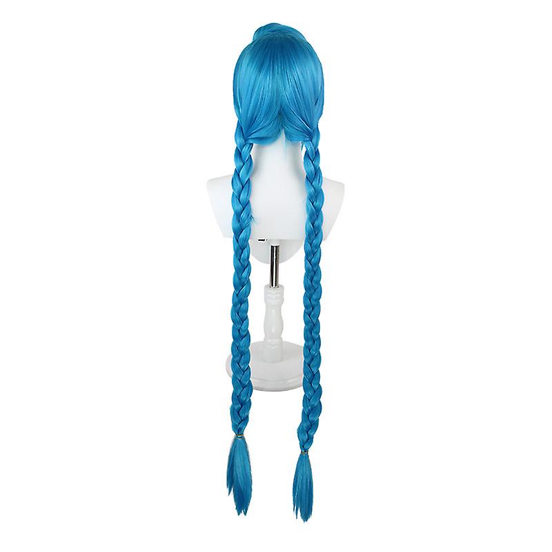 Long Blue Braided Wig for Jinx Cosplay Wig with Bangs Anime Game Hair ...