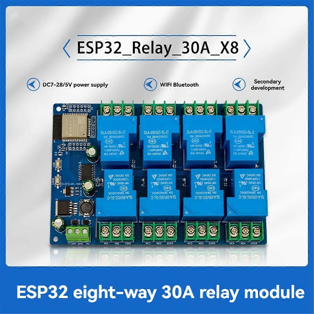 8 Channel Relay Module 30A DC7-28/5V WIFI Bluetooth Relay Module ESP32-WROOM Development Board ...