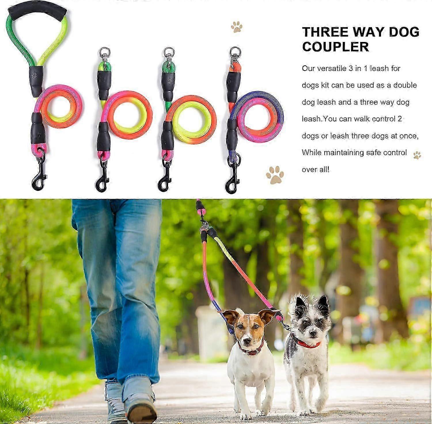 3 Way Dog Leash, 75 Inch Dog Leash Detachable 360 Swivel No Tangle with ...